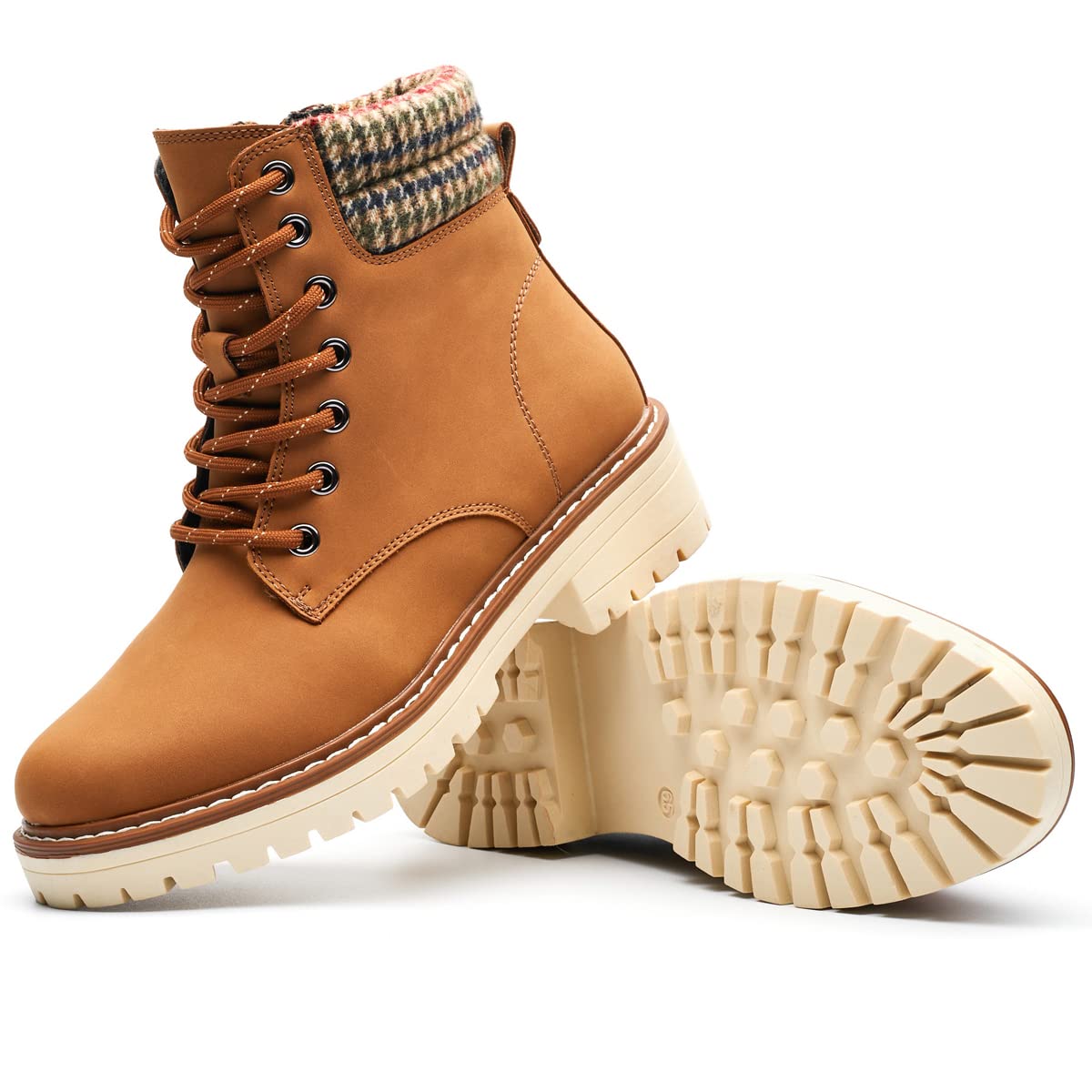 DeYashopin Womens Hiking Boots Non-slip Outdoor Casual Boot Leather Camel 7