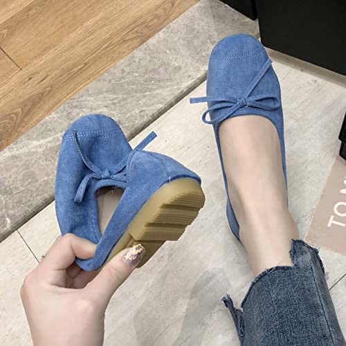 FASDNENDYS Women's Suede Bow Shallow Mouth Soft Sole Round Toe Casual Shoes Leather Sandals Women Size 9