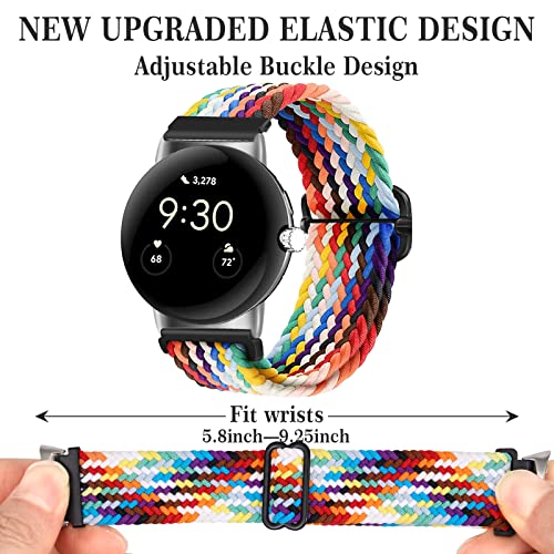π€π’ππ°ππ² Pixel Watch Band-Stretchy Braided Solo Loop Compatible for Google Pixel Watch Band, Adjustable Stretchy Nylon Elastic Straps for Google Pixel Watch Band for Google Watch Band Women Men (2P-C)