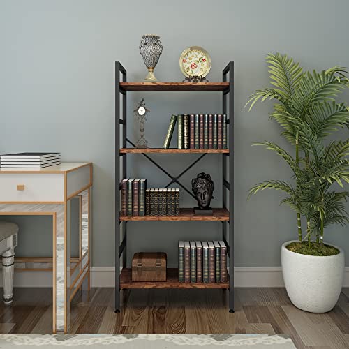 MIOCASA 4 Tier Bookshelf, Adjustable Industrial Bookshelves Organizer, Rustic Wood and Metal Standing Shelving Unit Storage, Tall Display for Living Room, Bedroom and Office (4 Tier Bookshelf)