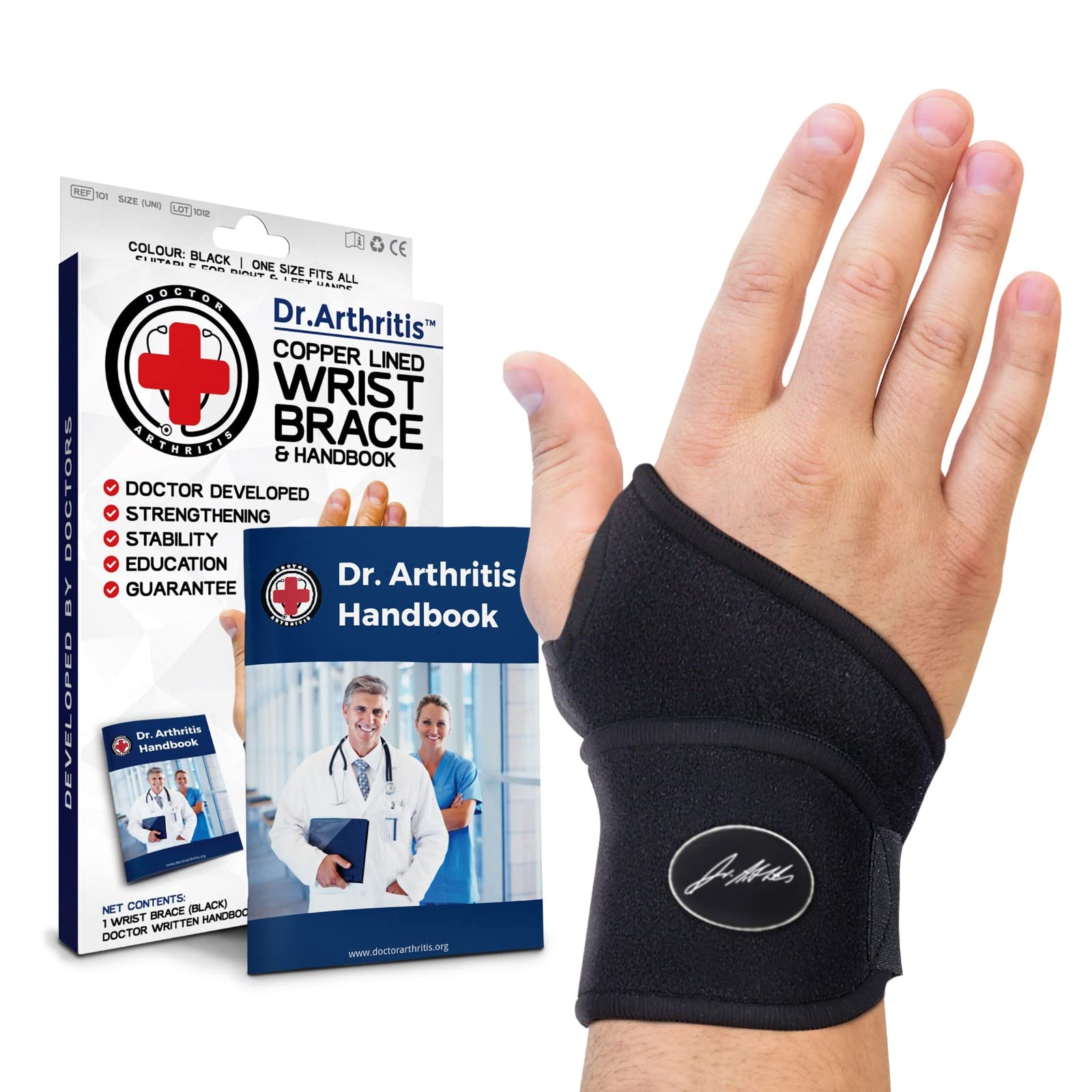 Dr. Arthritis Doctor Developed Copper Wrist Brace BUNDLE WITH Doctor Developed Black Sleep Eye Mask, Sleeping Masks for Women & Men