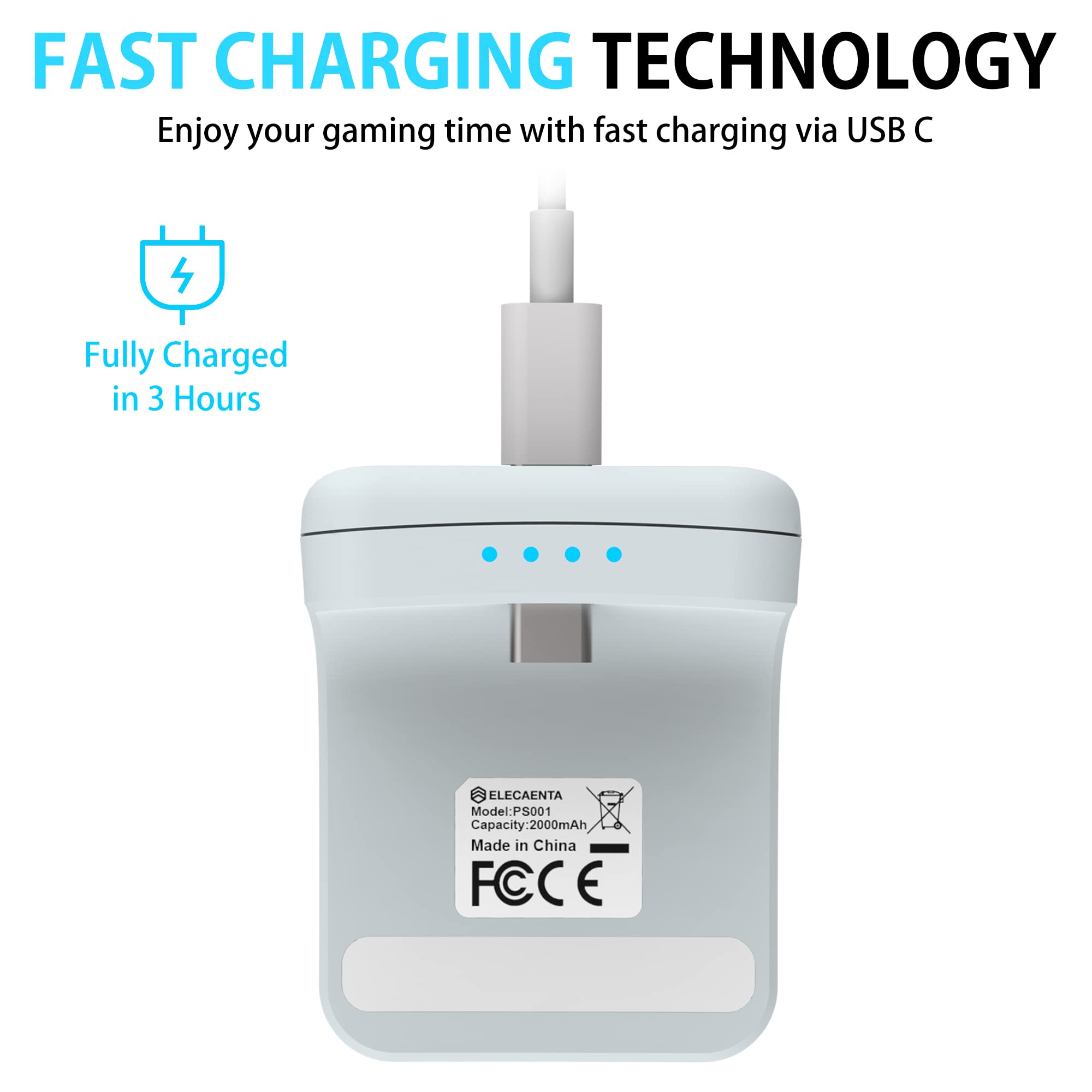 ELECAENTA PS5 Controller Battery Pack, 2000mAh Rechargeable with LED Indicator, Play and Charge Backup Powerpack Kit for Sony PlayStation 5 Controller with Type-C Charging Cable