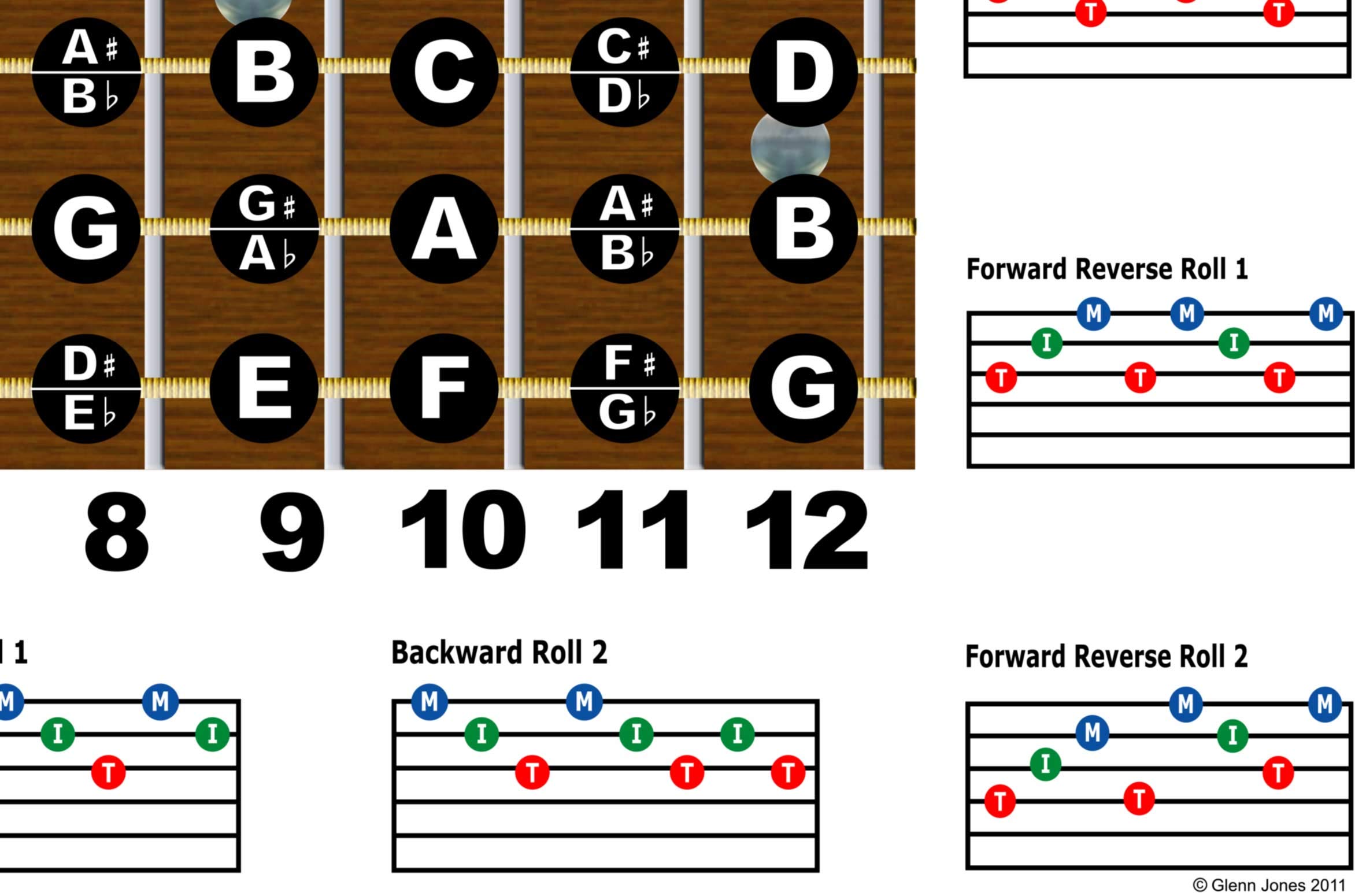 Dobro G Tuning Resonator Guitar Fretboard Note & Rolls Chart - Beginners & Intermediate Instructional Easy Poster Chords 11x17 | A New Song Music