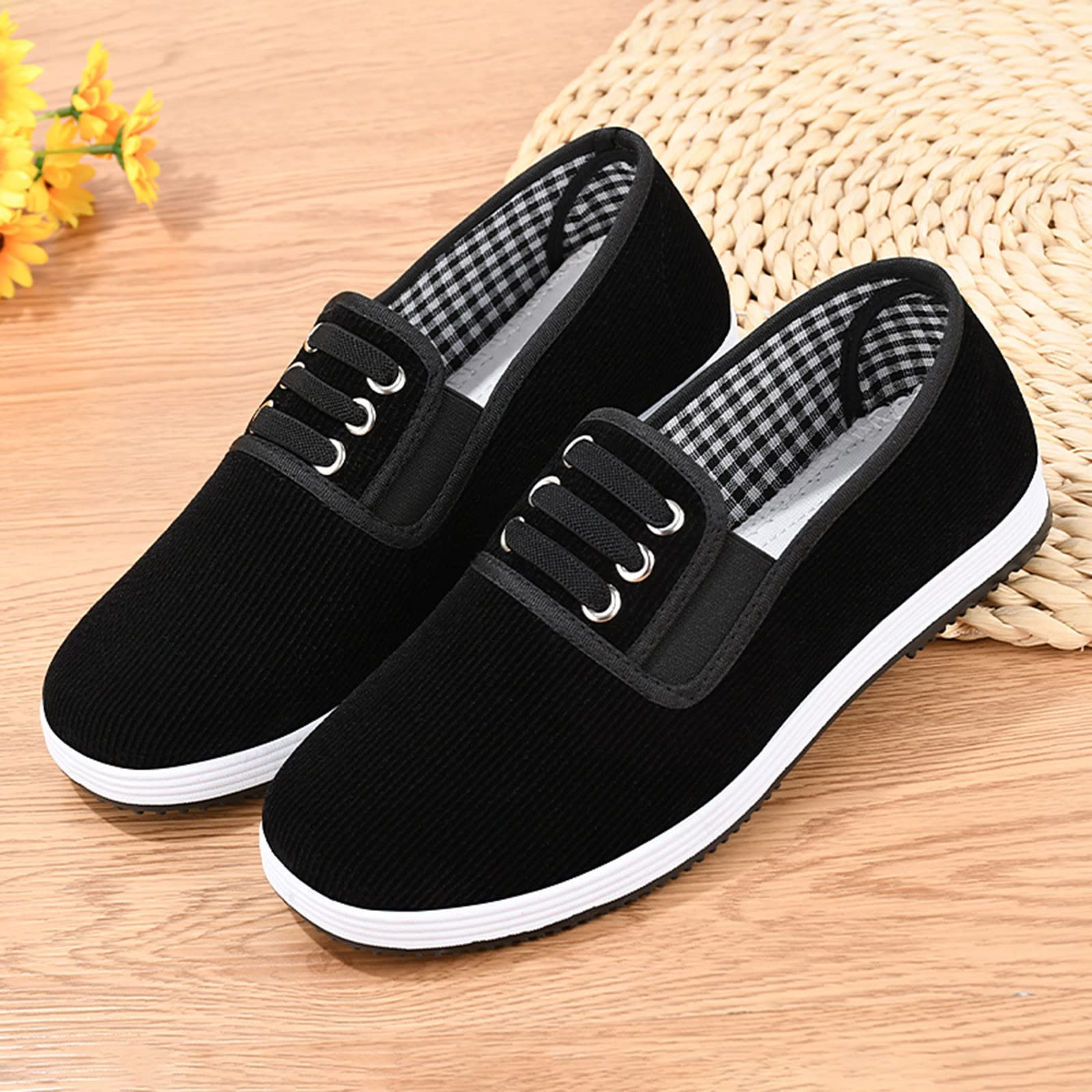 Fashion Autumn Men Casual Shoes Flat Cloth Soft Comfortable Solid Color Slip On Simple Style Leather Shoes Men Black