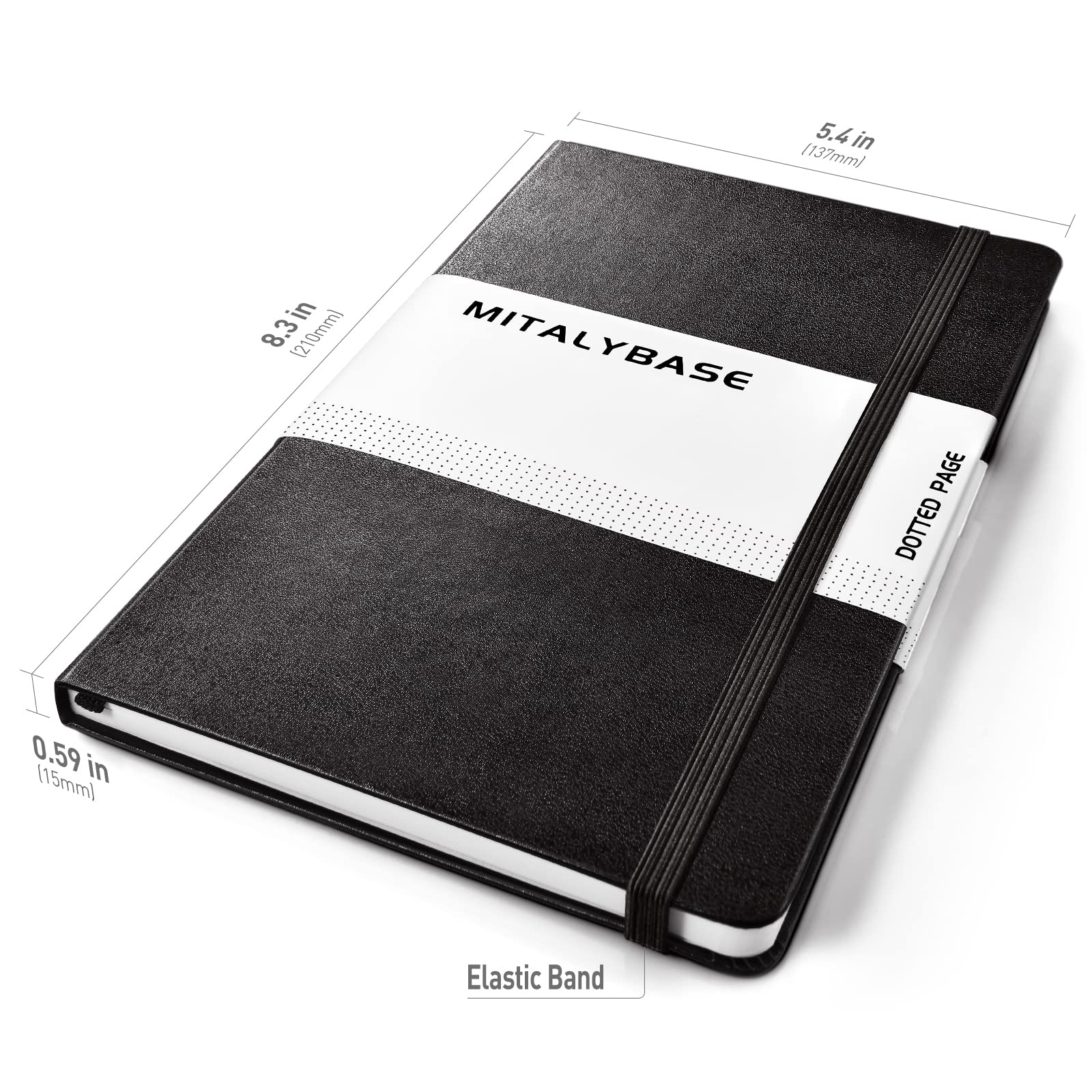Dotted Classic Hard Cover Notebook - Mitalybase Large 5.4 x 8.3 inches, Thick Paper, 192 Pages, Journal (Black, Dotted)