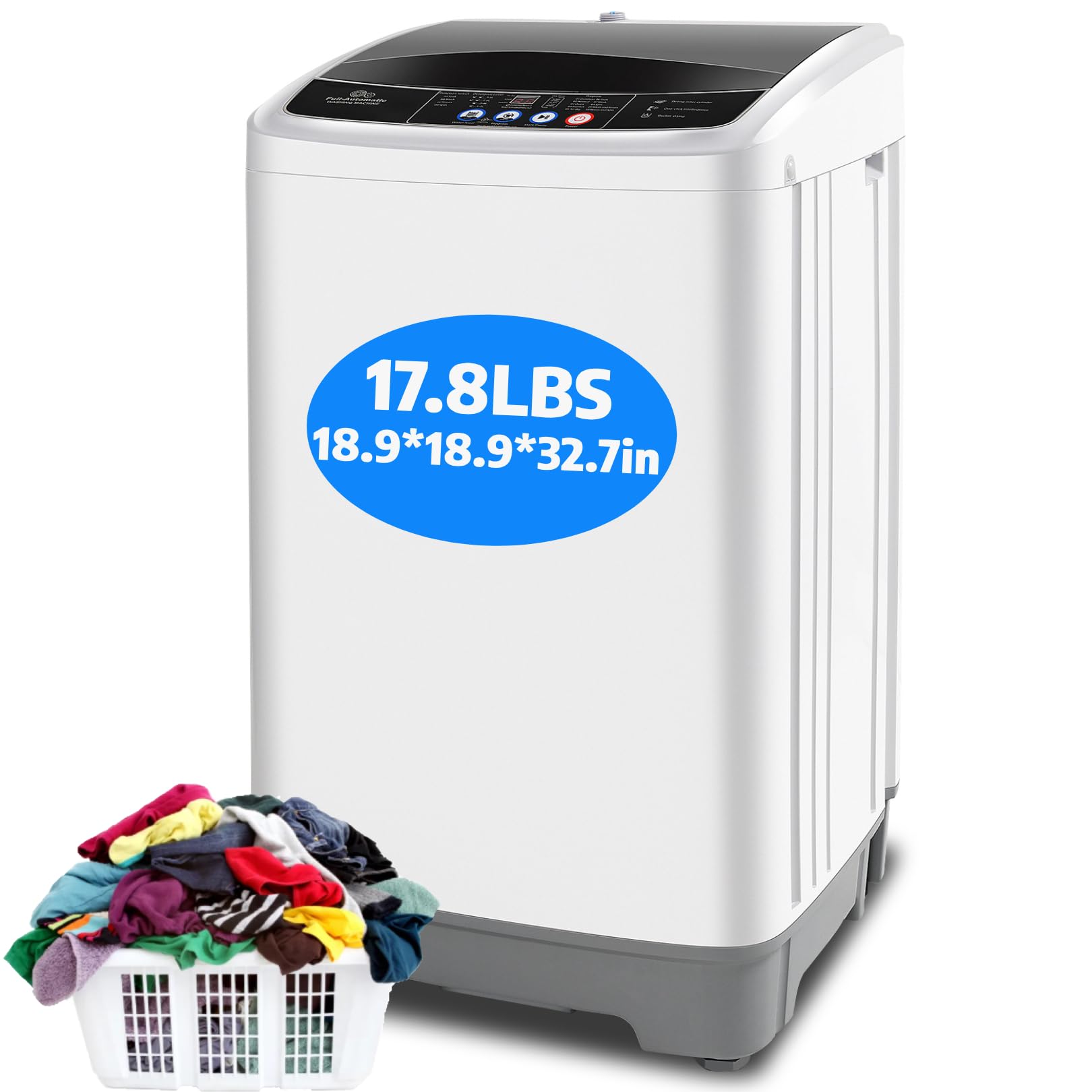 Nictemaw Portable Washing Machine 17.8Lbs Full Automatic Portable Washer, 2.4 Cu.ft Compact Laundry Washer with 10 Programs & 8 Water Levels, Built-in Drain Pump, Energy Saving for Apartment Dorm RV