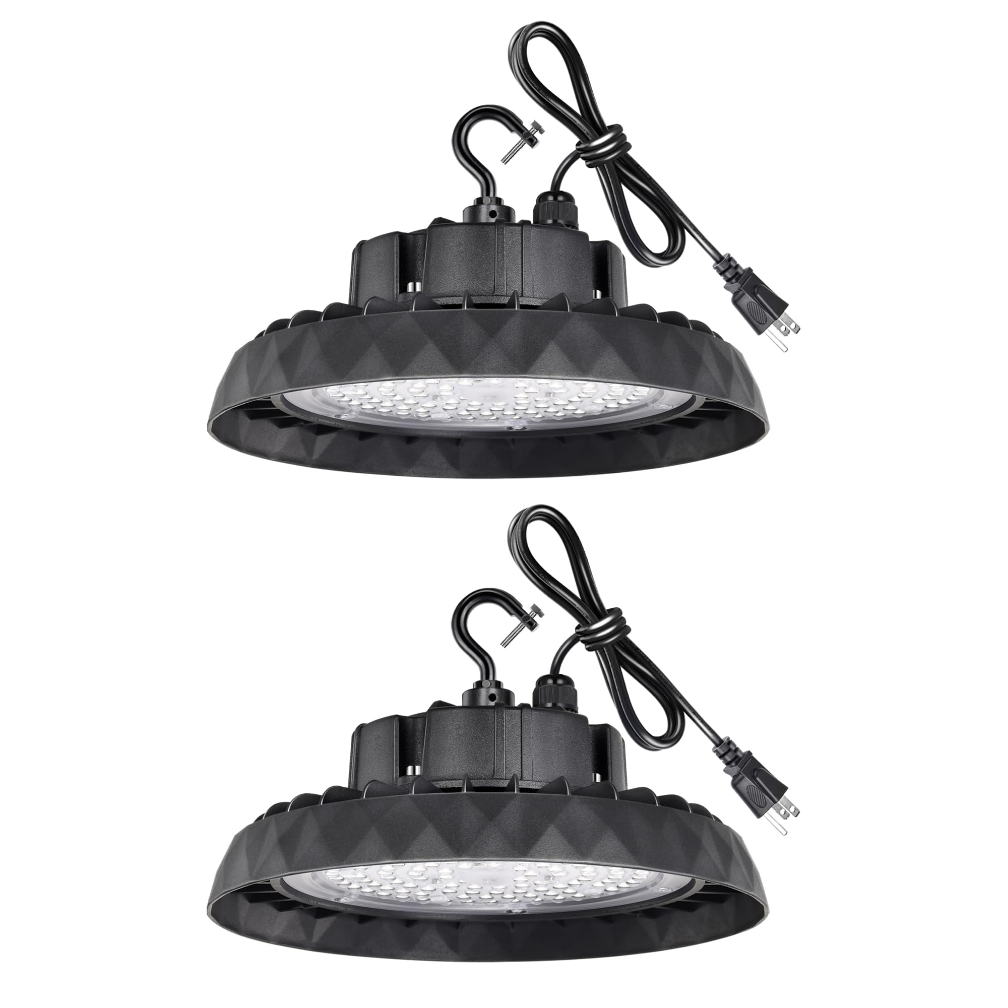 LAUDING LED High Bay Light 150W, 21000LM 5000K Daylight UFO LED High Bay Shop Light with 5' Cable UL Plug for Workshop Barn Shop Warehouse Factory Gym Garage, IP65 Waterproof Dustproof.