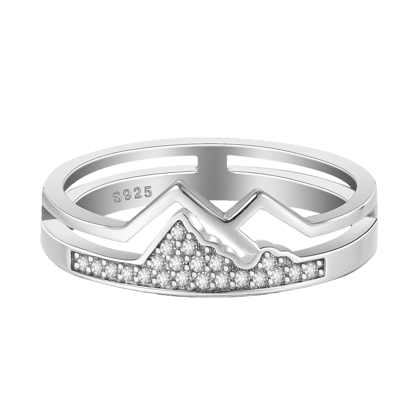 FUNYCHEN Mountain Ring for Women Sterling Silver Faith Moves Moutains Rings Statement Wave Ring Dainty Keep Climbing Ring Inspirational Gifts to My Daughter US Size 5-10 (silver, 8)