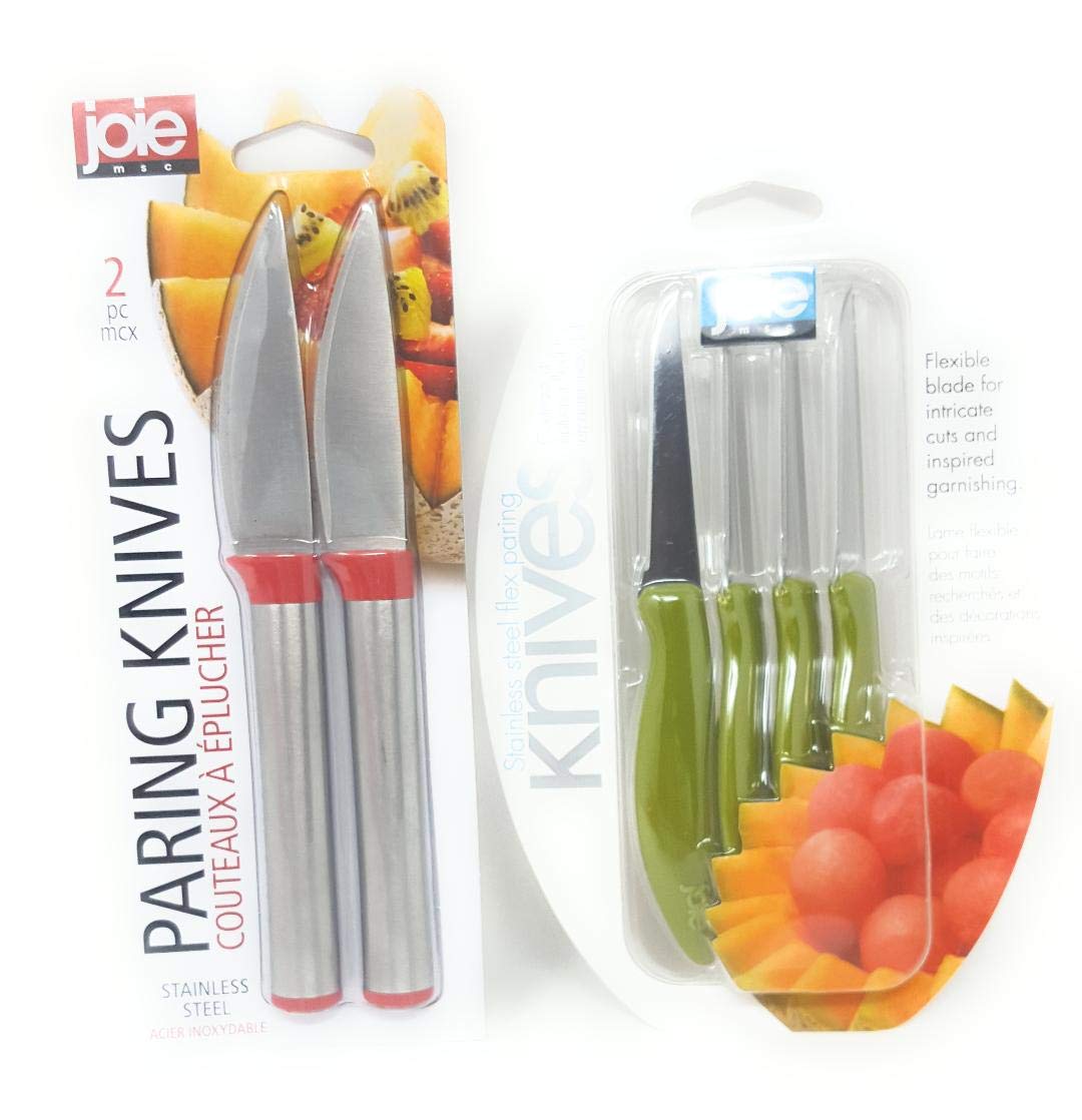 Joie Paring Knives Bundle with Joie Stainless Steel Flex Paring Knives (Assorted Colors)