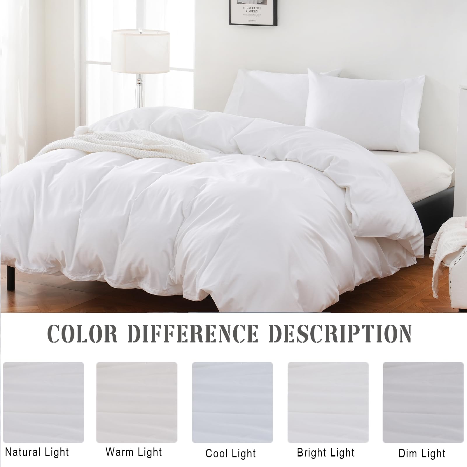 Overket 100% Organic Cotton Duvet Cover Queen Size Luxury 400 Thread Count Duvet Cover Queen Size Sateen Comforter Cover Soft and Breathable Cooling Bedding Set 3 Piece(White;Queen)