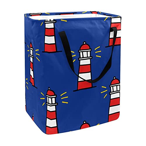 Lighthouse Doodle Pattern Print Collapsible Laundry Hamper, 60L Waterproof Laundry Baskets Washing Bin Clothes Toys Storage for Dorm Bathroom Bedroom