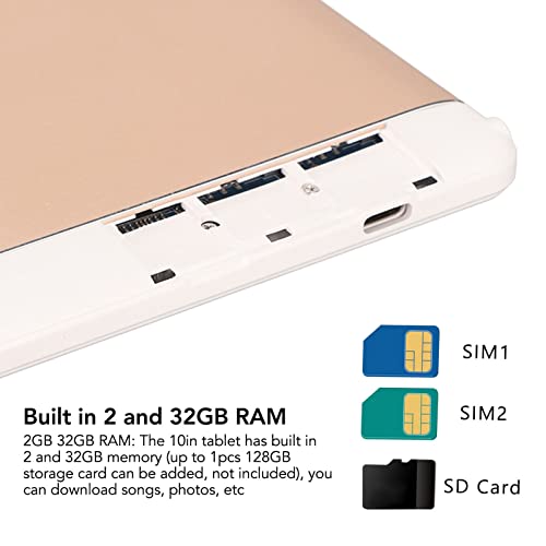 Jopwkuin Tablet PC, 10" 1960x1080 IPS, Kids Tablet with 2GB 32GB Memory and Max 128G Memory Card, Android 11 Portable Tablet with Front 2MP Rear 5MP Camera for Kids(Gold)