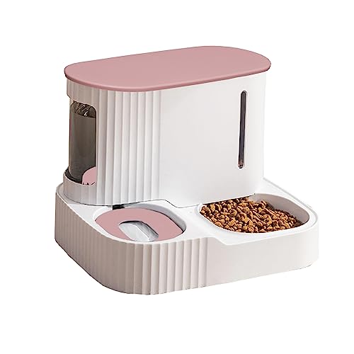 Junbec-Pet Automatic Cat Food Water Dispenser Gravity Pet Self Feeder Dry Food Bowl and Watering Supplies Dispenser for Indoor Small Medium Dog Puppy Kitten 2 in 1 (Pink)