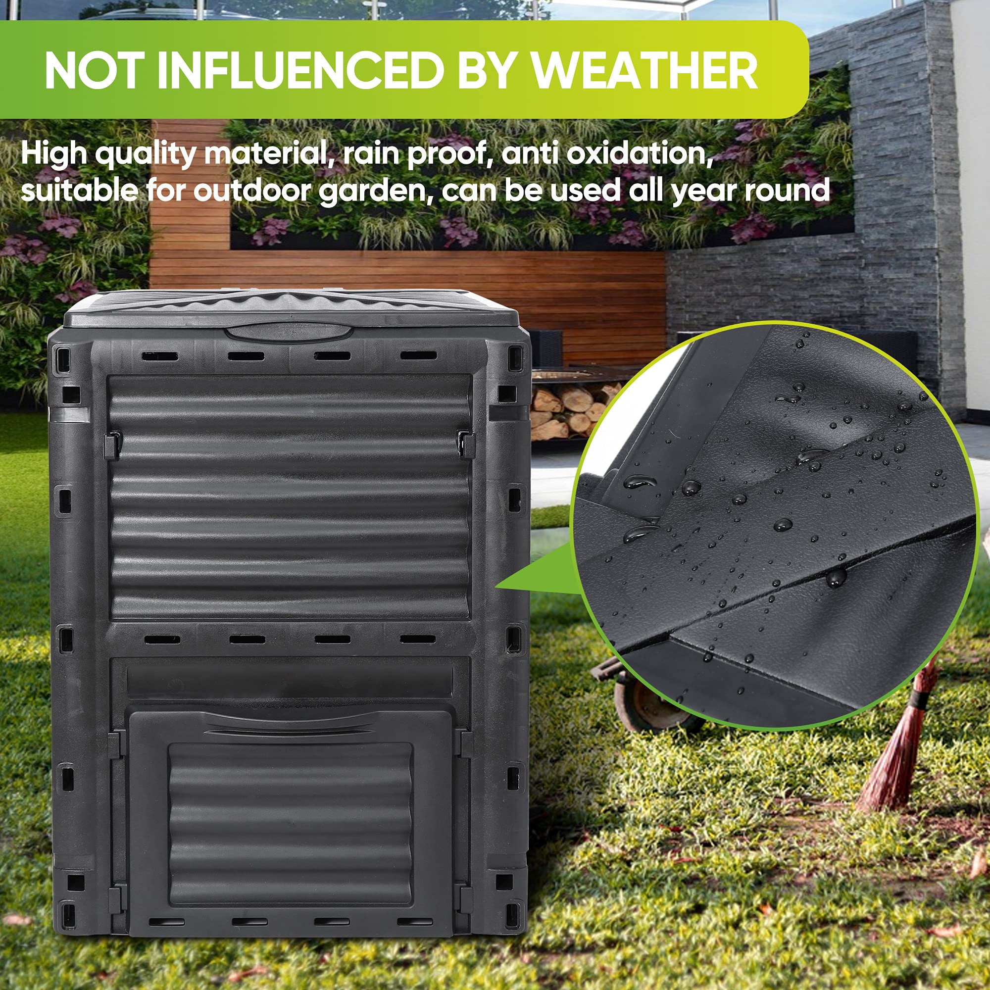 JupiterForce Garden Compost Bin 80 Gallon (300 L) from BPA Free Material, Classic Compost bin by Easy Assembling, Large Capacity, Fast Creation of Fertile Soil, Household Waste Saver, Black