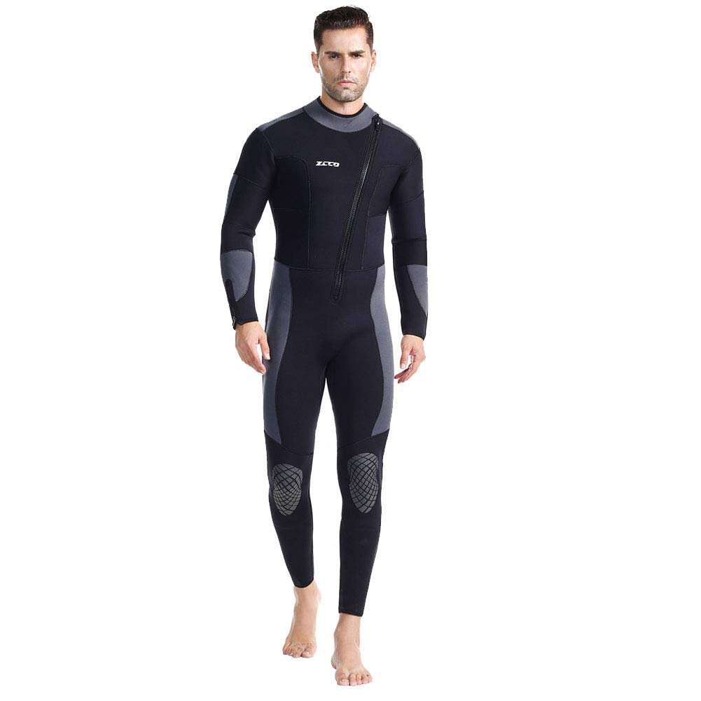 DIVESAIL Wetsuit 5mm Neoprene Full Wetsuit Front Zipper for Men Diving Snorkeling Scuba Surfing, Black-Gray
