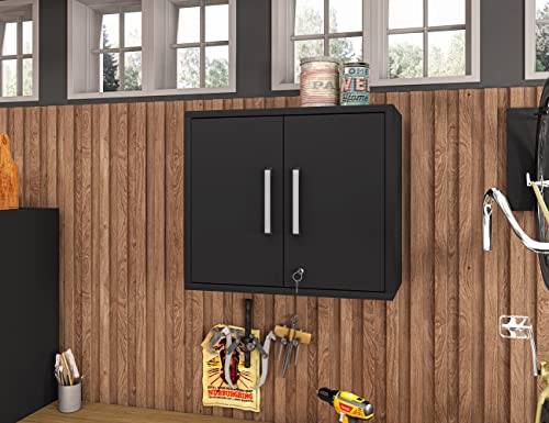Manhattan Comfort Eiffel 2-Piece Storage Garage Set in Matte Black