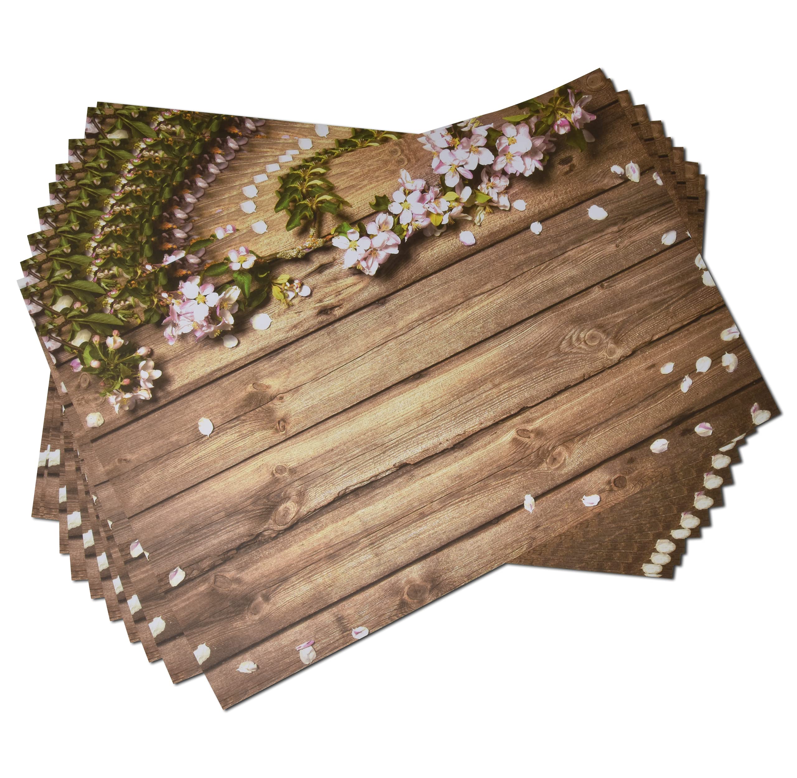 Disposable Floral Rustic Paper Place Mats 50 Pack 11”x 17” Rectangle Spring Pink Flower Charger Place Mat for Summer Wood Board Dinner Table Setting Bridal Shower Wedding Party Supplies Decoration