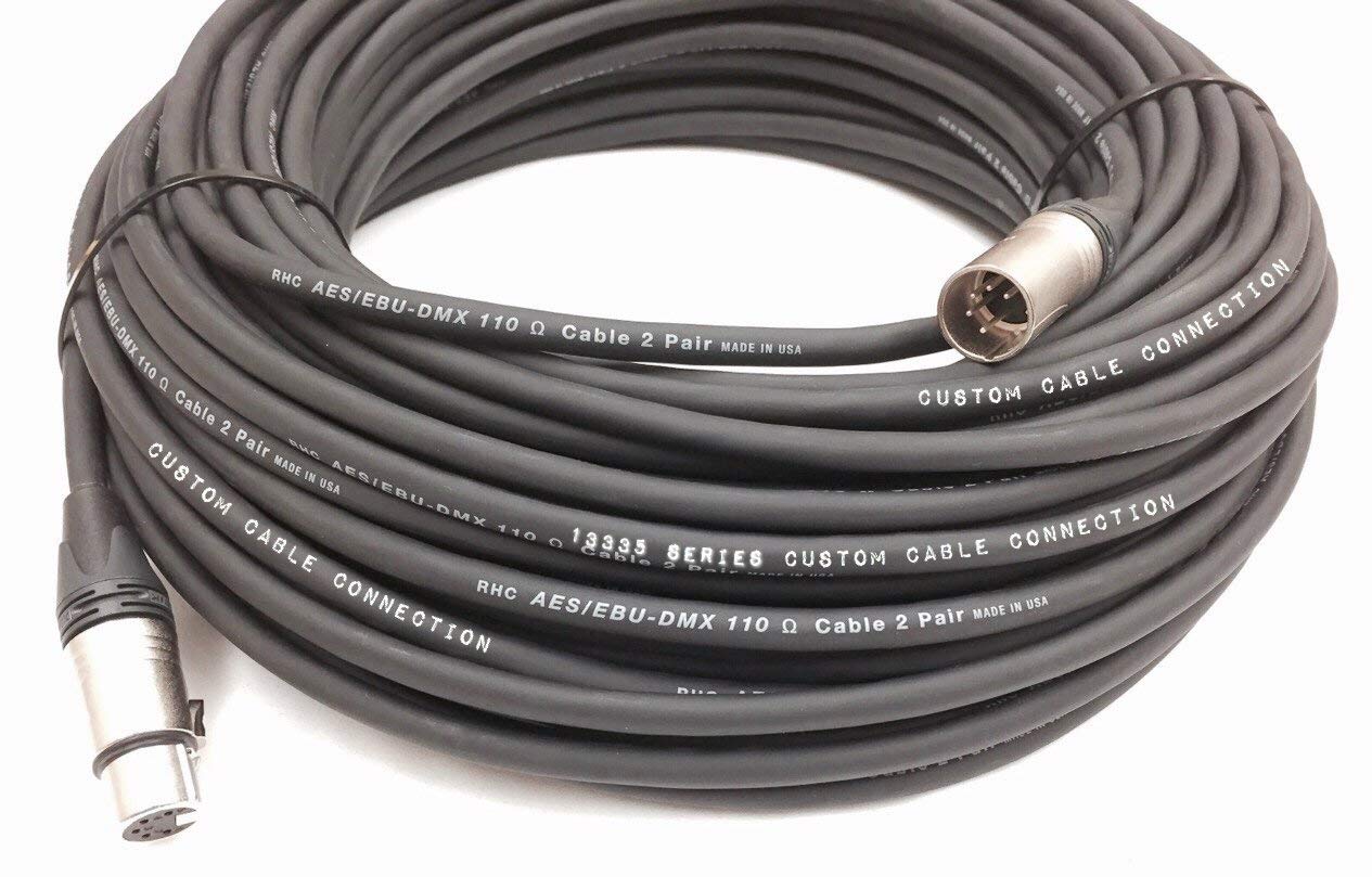 Custom Cable Connection 150 Foot 5-Pin XLR 24 AWG (Gauge) DMX512 Data Cable Male to Female for stage lighting, LED Uplights, DJ Lights and DMX512 Controller- made