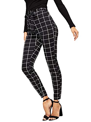 WDIRARA Women's Stretchy Plaid Print Pants Soft Skinny Regular Fashion Leggings Black-2 L