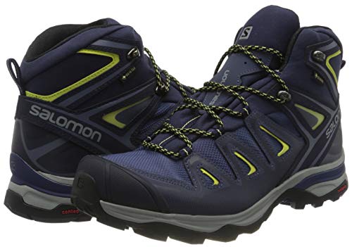 Salomon X Ultra 3 MID Gore-TEX Hiking Boots for Women, Crown Blue/Evening Blue/Sunny Lime, 8