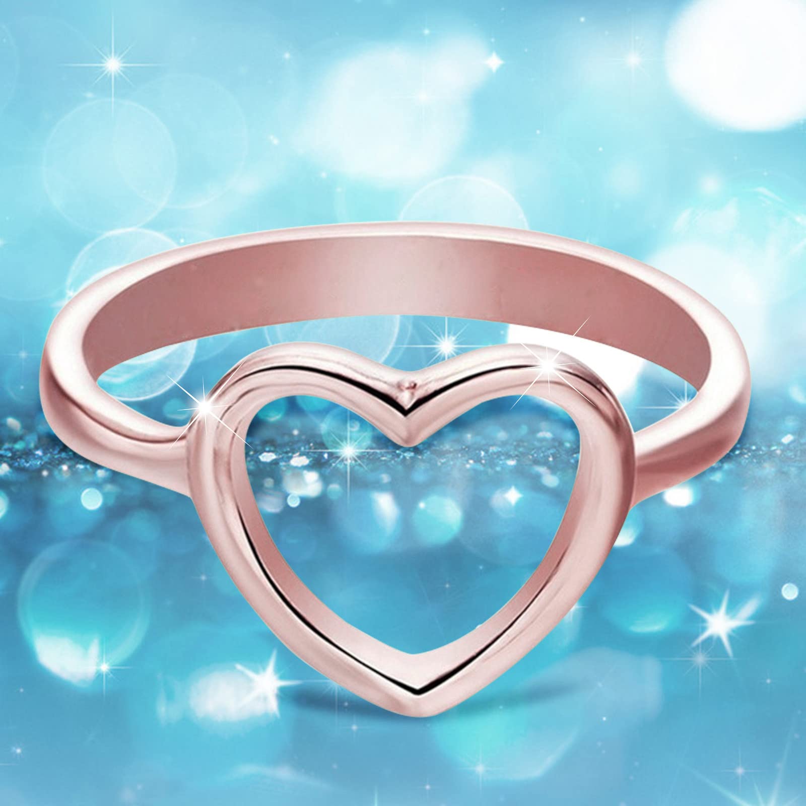 Fashion Heart Shaped Ring for Women Minimalist Design Wedding Rings for Bride Engagement Rings (Rose Gold, 5)