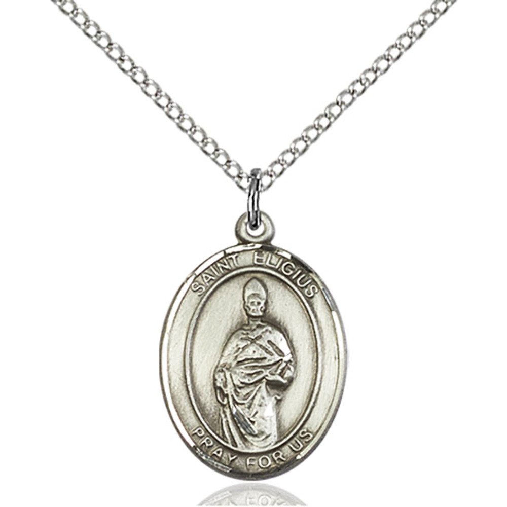 Custom Engraved Sterling Silver St. Eligius Pendant 3/4 x 1/2 inches with 18 inch Sterling Silver Curb Chain