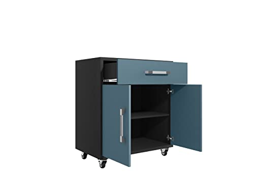 Manhattan Comfort Eiffel Garage Work Station Set of 3 Matte Black and Aqua Blue