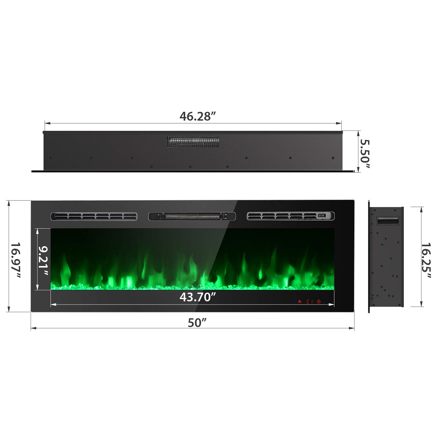 GMHome 80 Inches Wall Recessed Electric Fireplace Wall Mounted in-Wall Built Heater, Log Sets & Crystals, 9 Changeable Colors, with Remote, 1500W Fireplace, Black