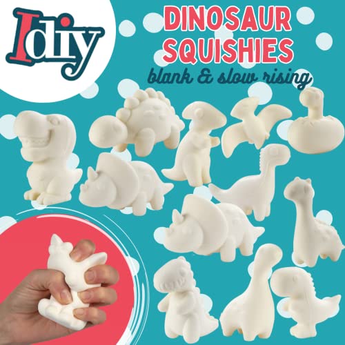 DIY Party Craft Kit Jumbo Dino Squishies (12 Different Dinosaurs) Value Pack-White Kawaii Scented Slow Rising Squishy Toys, Scented Stress Relief, Kids Classroom, Birthday Party Activity Gift (4"-6")