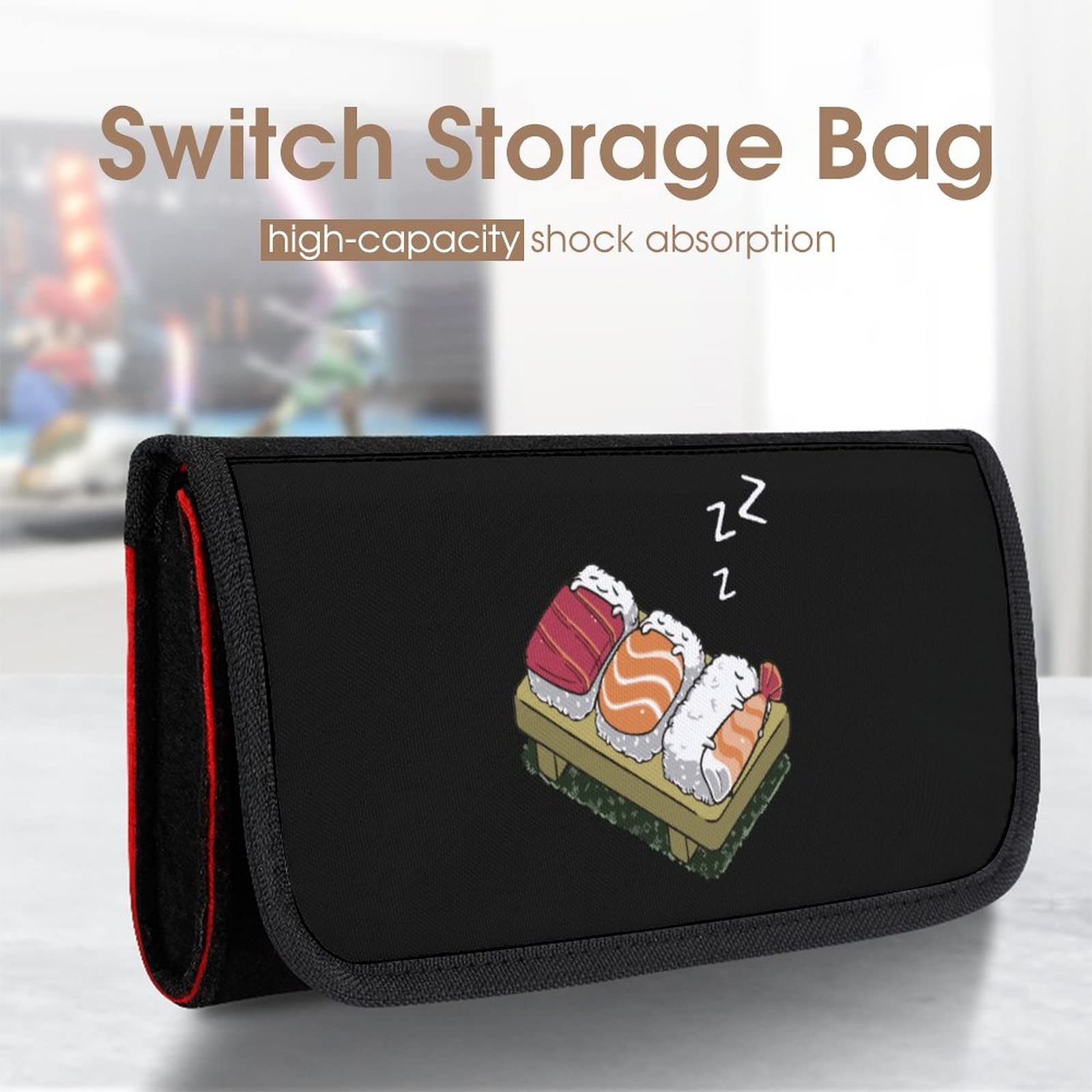 Food Rice Fish Sushi Sleep Carrying Bag Compatible with Switch Protective Case Slim Felt Pouch with 5 Game Cartridges Holders