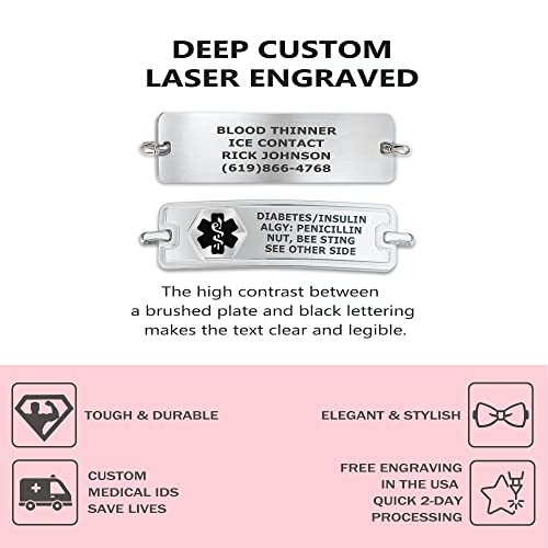 Divoti Custom Engraved Classic Medical Alert ID Bracelets for Women, w/Anchor Chain โ Red/8.0"