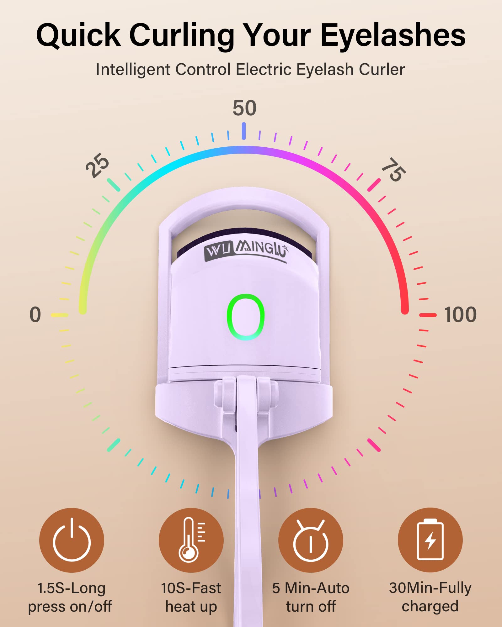 Heated Eyelash Curler,WU-MINGLU Electric Eyelash Curlers with Comb,USB Rechargeable Heated Eye Lash Curler,2 Heating Modes Quick Natural Curling Eye Lashes for Long Lasting- Purple