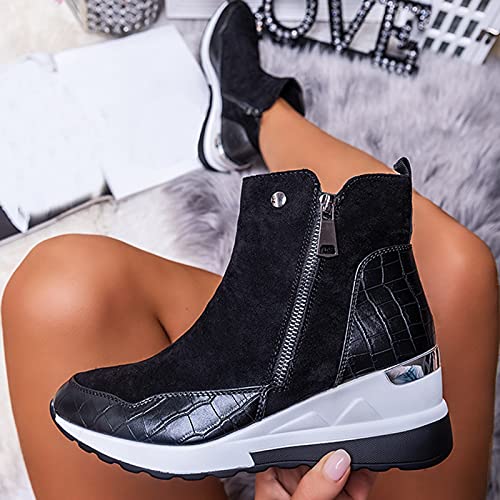 FASDNENDYS Short Boots Colorblock Shoes Thick-Soled Fashion Women's Wedges Women's Boots Women's Boots Heeled Black