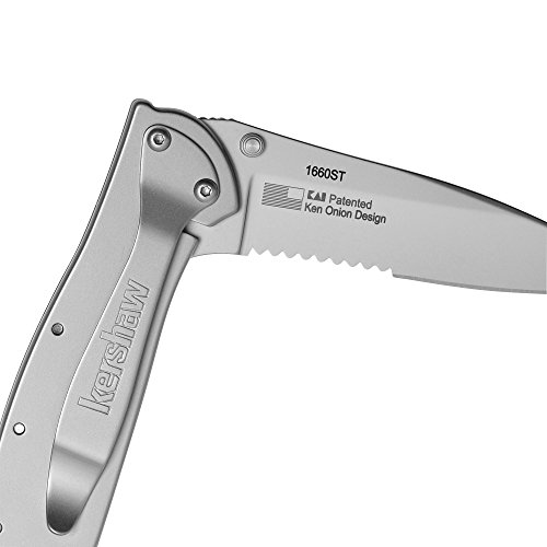 Kershaw Leek Serrated EDC Pocketknife, 3" Sandvik 14C28N Steel Blade, assisted opening Folding Knife, Dual Lock System