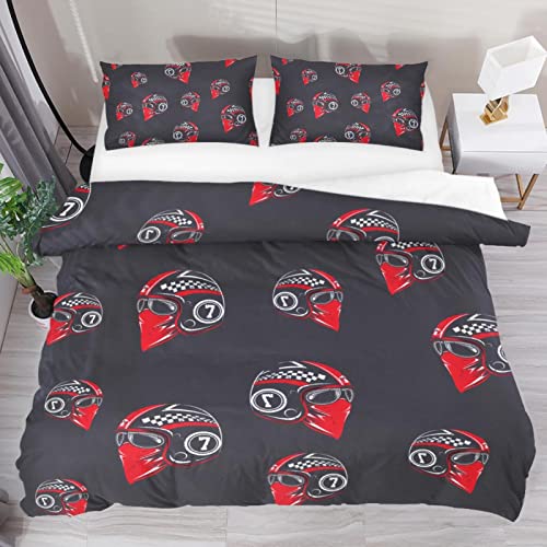 josid Kids Bedding Set King Size, Motorcycle Helmet Pattern Comforter Cover, Super Soft Quilt Set for Kids Boys Teens, Child Room Decor
