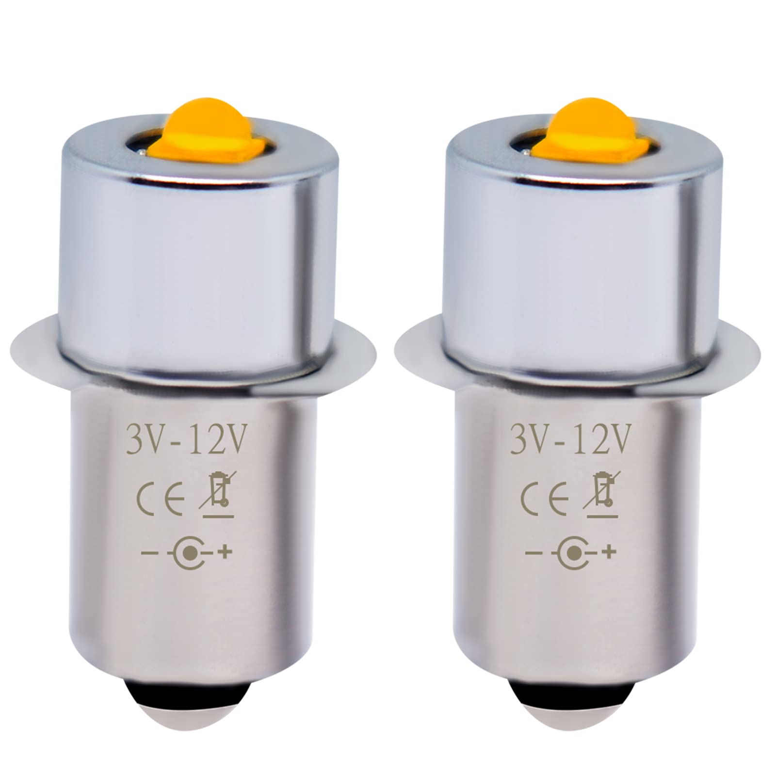 Double liang Upgrade AC/DC LED Flashlight Bulb 18V P13.5S 3W 6-30V (6V 9V 12V 19.2V 24V) LED Replacement Bulb for Torch Tooling Lantern Bulbs Replacement,Non-Polarity (6-24V, White)