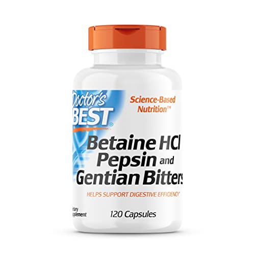 Doctor's Best Betaine HCI Pepsin & Gentian Bitters, Digestive Enzymes for Protein Breakdown & Absorption, Non-GMO, Gluten Free, 120 Caps, Original Version