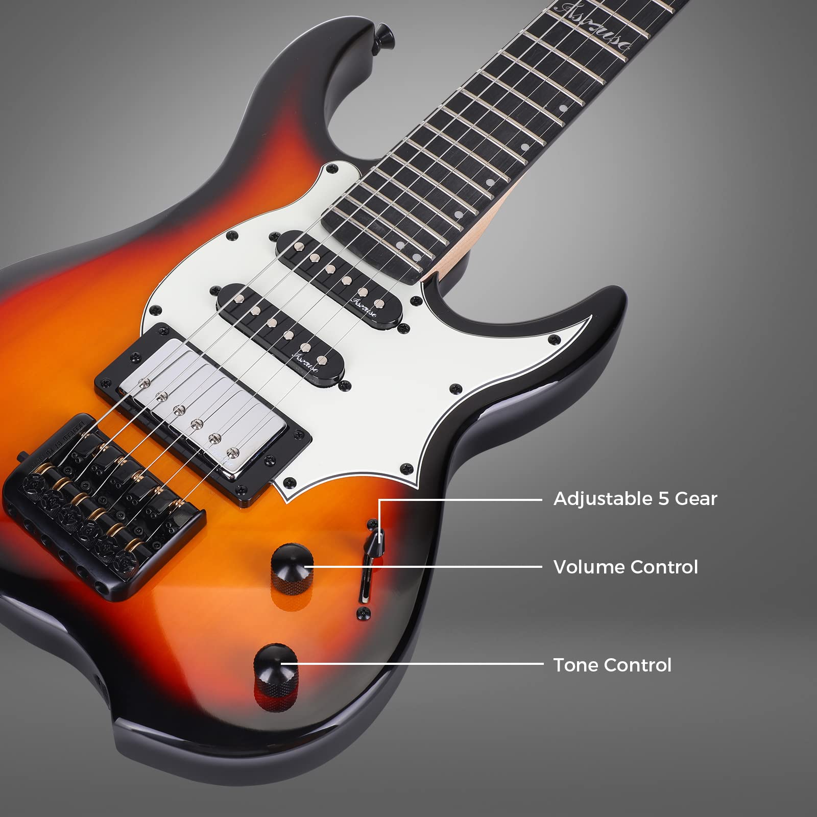 Electric Guitar, Solid Body 6-String Electronic Guitar Set, HH Pickup, Portable Travel Electric Guitar Kit for Beginner