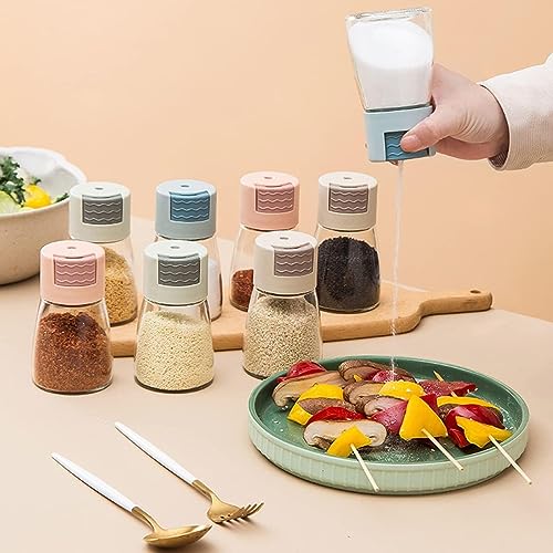 Salt and Pepper Shakers Precise Quantitative Push Type, Quantitative Push Type Sugar Shaker Dispenser (Pink+Beige)