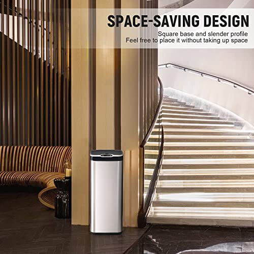Square Stainless Steel ELPHECO 8 Gallon Sensor Trash Can with Lid, 30 Liter Automatic Kitchen Garbage Can, Slim Metal Trash Can for Home, Hotel, Office Building, Public Places