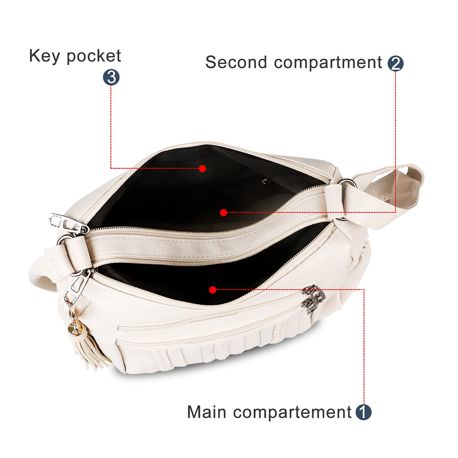 ELDA Crossbody Bag for Women with Tassel Pocketbooks Soft PU Leather Ladies Purses and Handbag Multi Pocket Shoulder Bag