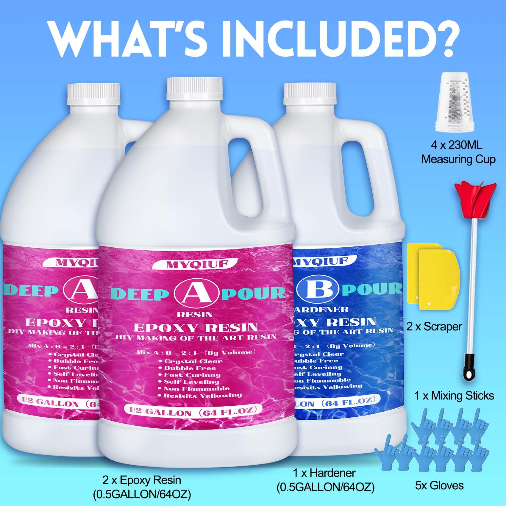 Deep Pour Epoxy Resin, 1.5 Gallon 2-4" Pour Depths Epoxy Resin Kit Crystal Clear High-Gloss No Bubble Self Leveling for DIY Molds Wood River Table Flower Preservation Top Mold Crafts Mix 2:1 Ratio