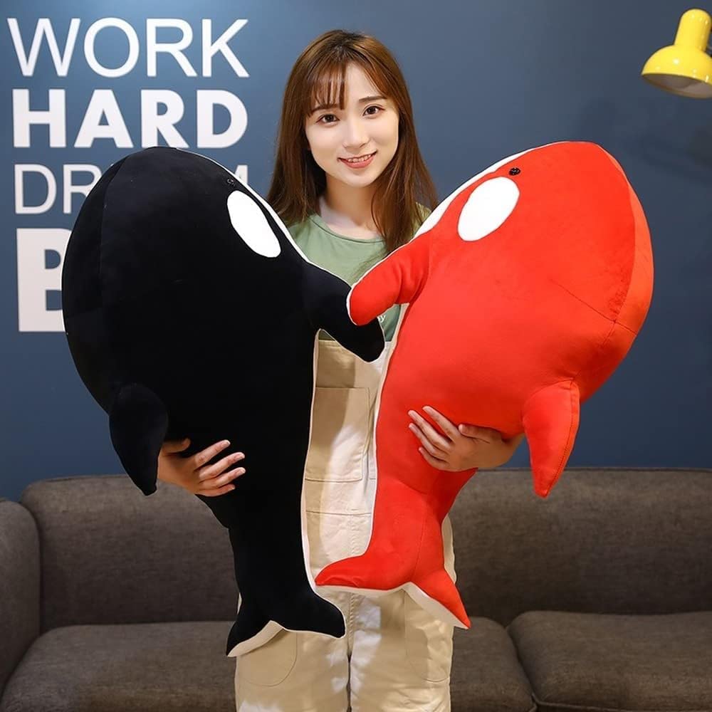 pangcangshu Nice Huggable Big Killer Whale Doll Pillow Whale Orcinus orca Black and White Whale Plush Toy Doll Shark Kids Boys Soft Toy(Red,95cm/37.4 inch)…