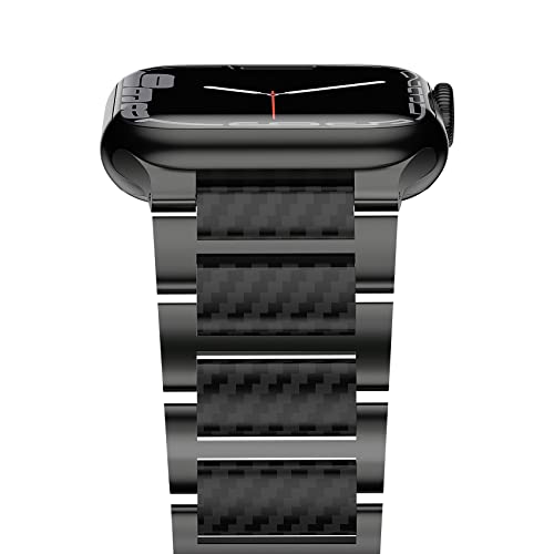 iiteeology Carbon Band Compatible with Apple Watch 49mm 45mm 44mm 42mm, Upgraded Light Genuine Carbon Fiber Band with Stainless Steel Clasp for Men, Black