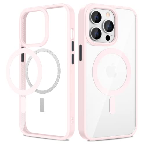 VEGO Case for iPhone 13 Pro Max/iPhone 12 Pro Max Magnetic Case, Clear Hard PC Back Cover + Soft TPU Frame Slim Resist Scratches Protective Bumper Magnet Case for iPhone 13 Pro Max 6.7â - Rose Pink