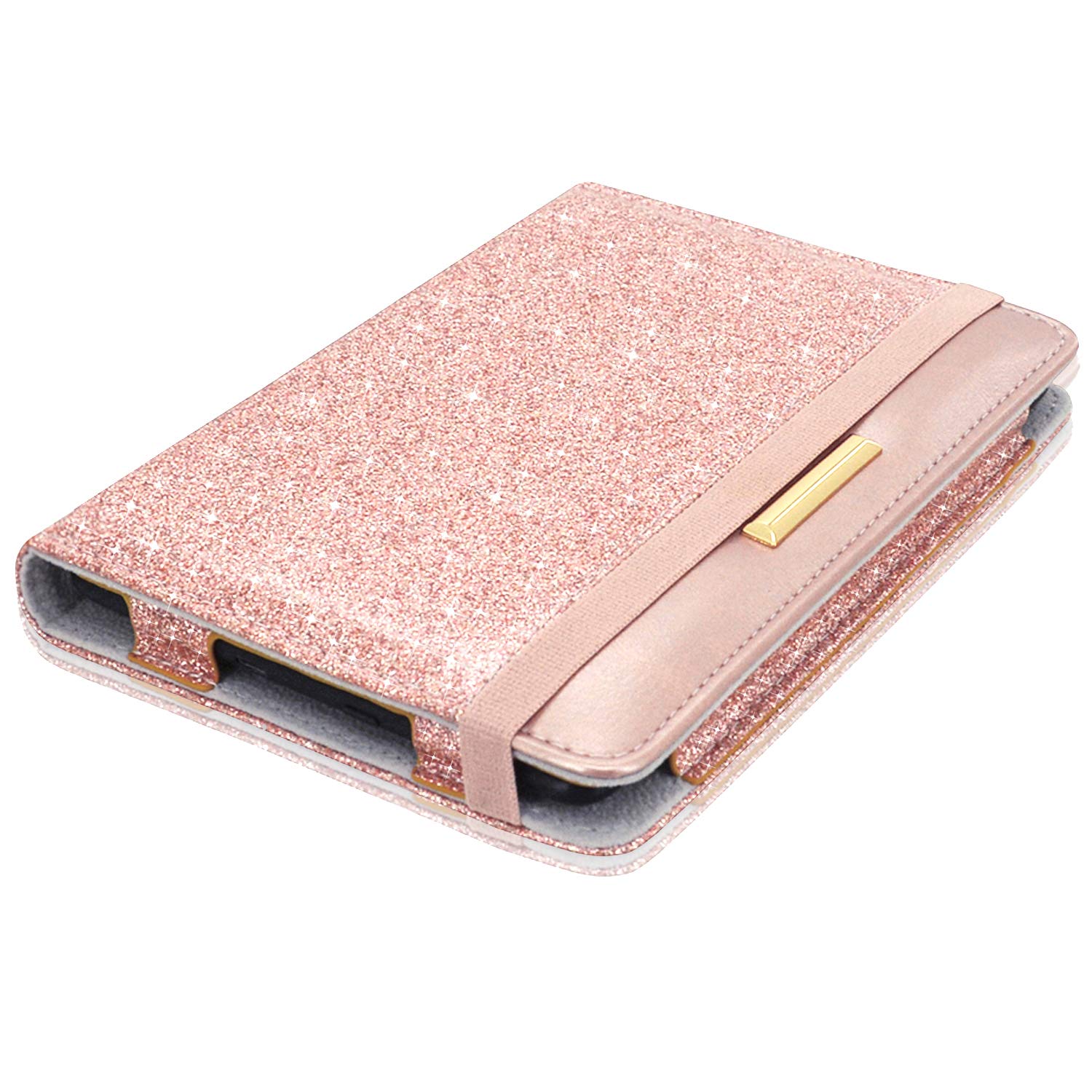 DMLuna Case for Kindle Paperwhite Cover, Fits All-New 10th Generation 2018 / All Paperwhite Generations, Smart Protective PU Leather Case, with Auto Sleep Wake, Hand Strap, Card Slots - Glitter Rose