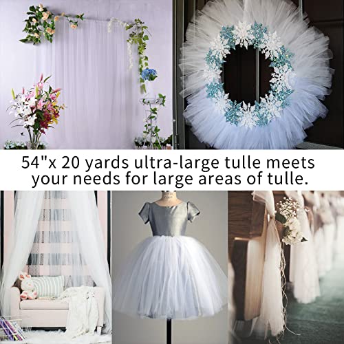 Tulle Fabric Rolls 54 inch by 20 Yards White Tulle Bolt for Wedding Decorations Party Baby Shower Table Skirt Tutu DIY Decor