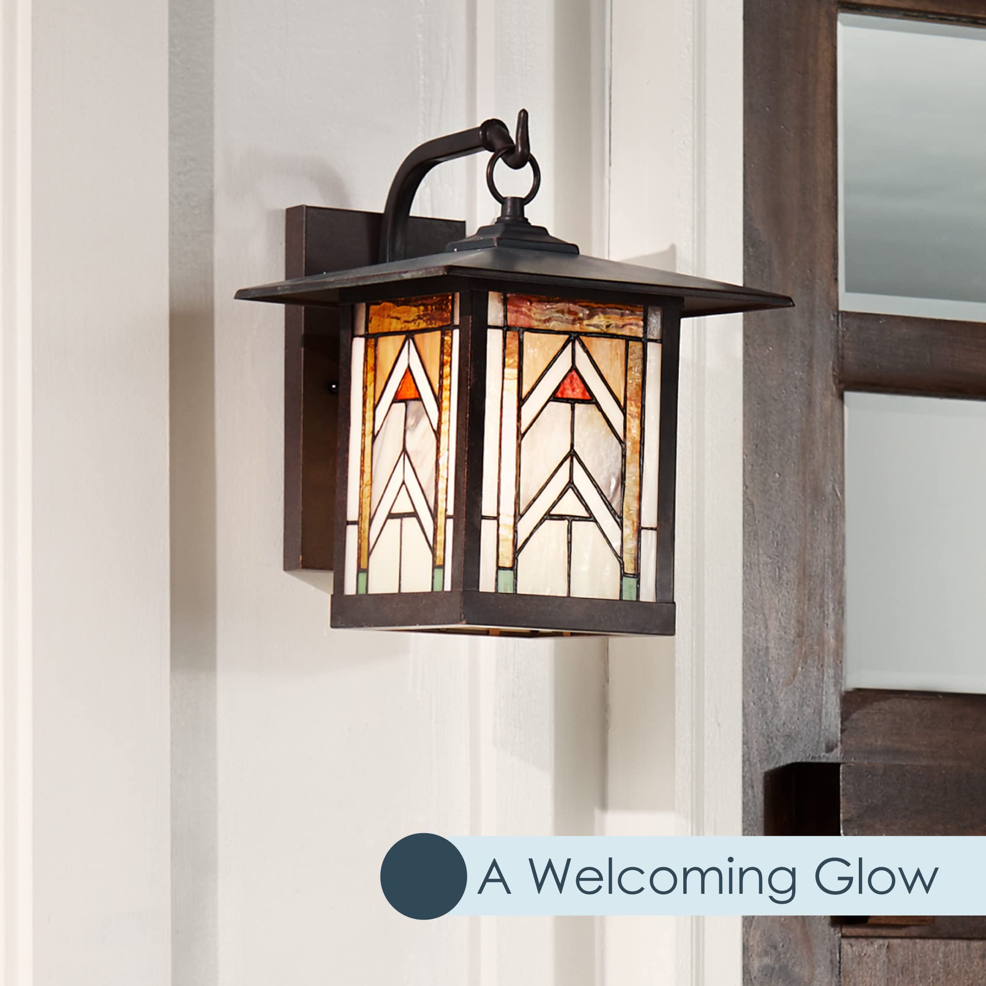River of Goods Stained Glass Outdoor Light Fixture - 11.75" H - Mission Style Porch Light - Niki