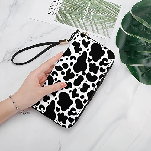 FunnyStar Cow Print Pattern Women's Long RFID Hand Wallet Wristlet Clutch Purse PU Leather Handbag with Wrist Strap