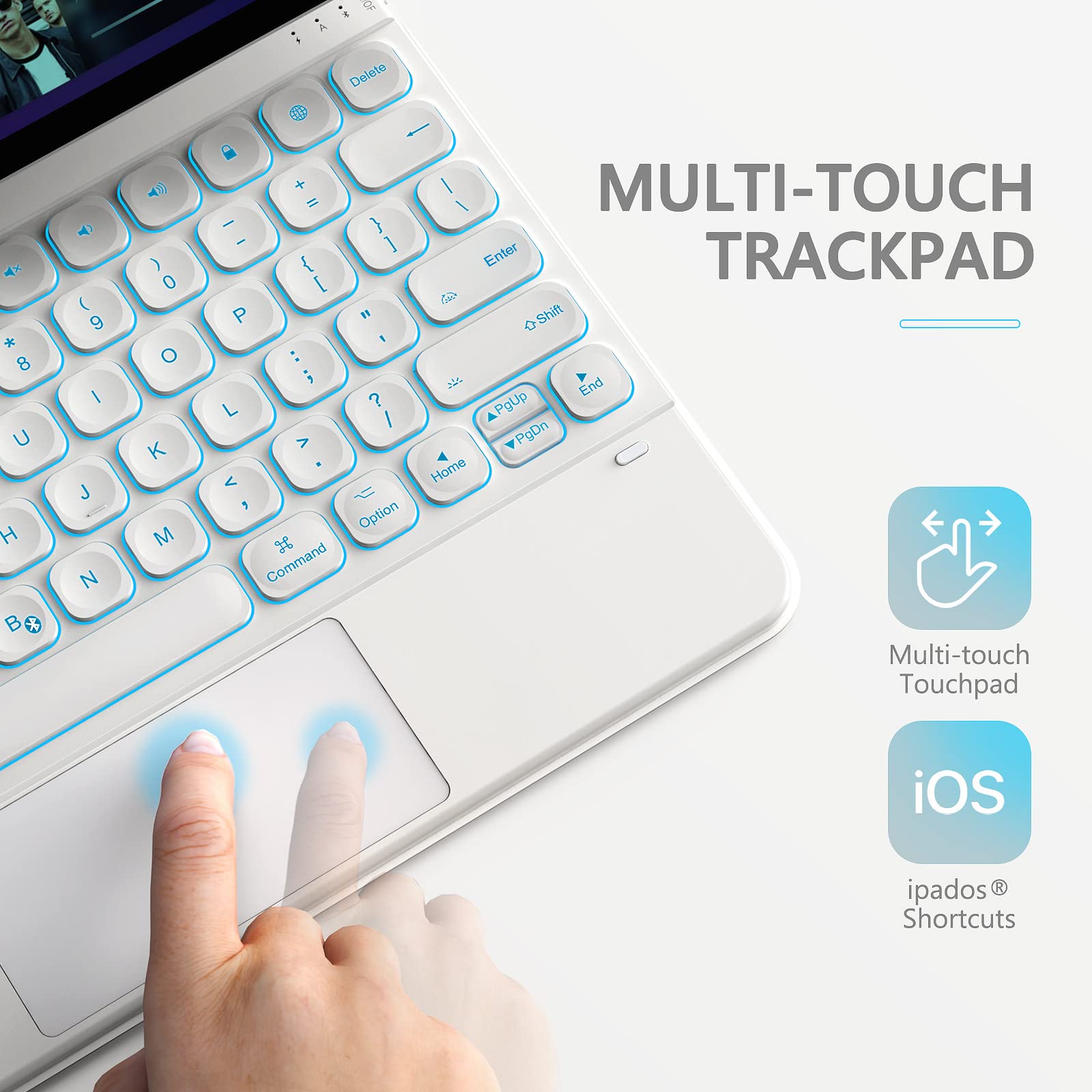 FDQI Floating Cantilever Stand Magnetic Keyboard Case Compatible with iPad Pro 12.9 inch 2022 (6th/5th/4th/3rd Gen), iPad Case with iPadOS Shortcuts, Multi-Touch Trackpad, 7-Color Backlit-White